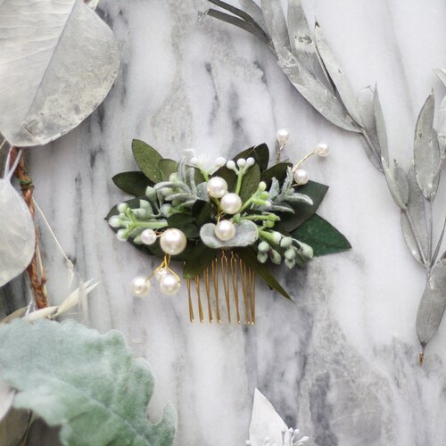 Eucalyptus Pearl Bridal Comb Greenery Bridal Hair Piece Boho - Etsy