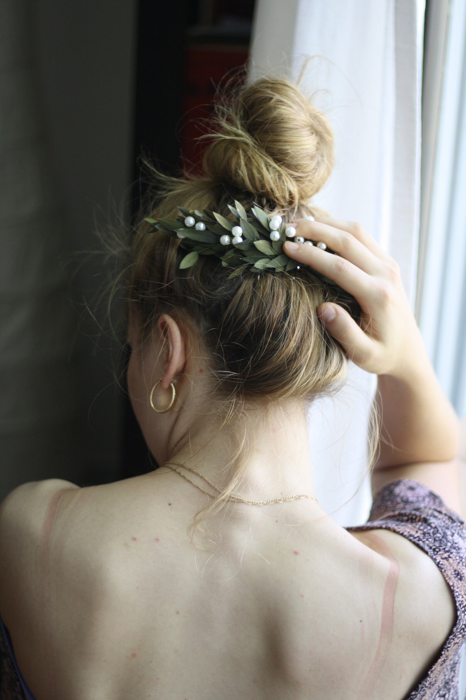 Pearl Greenery Half Crown Pearl Eucalyptus Hair Comb Wedding - Etsy