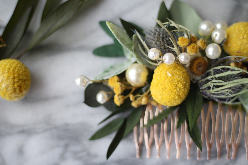 Thistle comb yellow eucalyptus lavender comb blue flower comb | Etsy