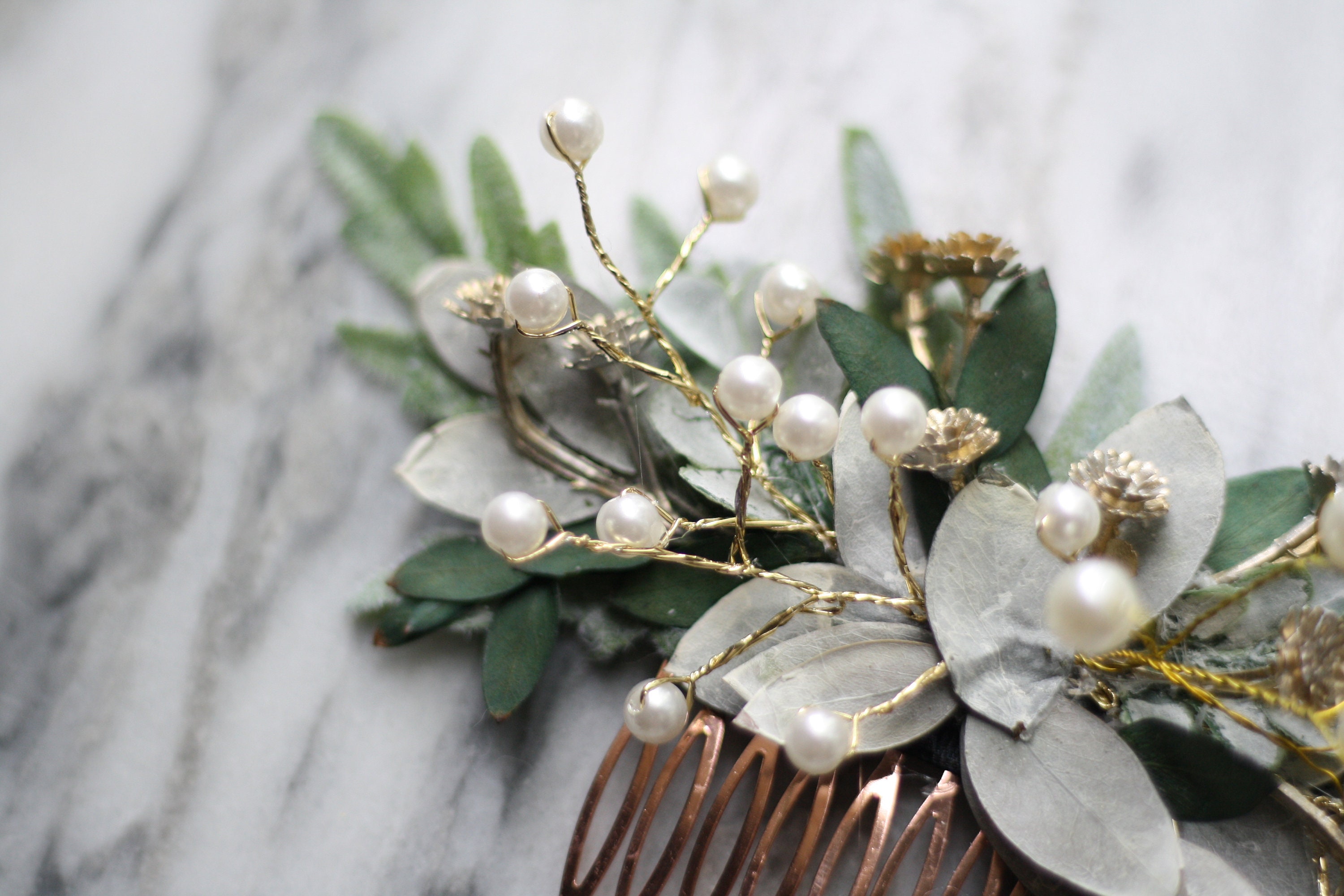 Eucalyptus pearl bridal comb greenery pearl hairpiece boho | Etsy