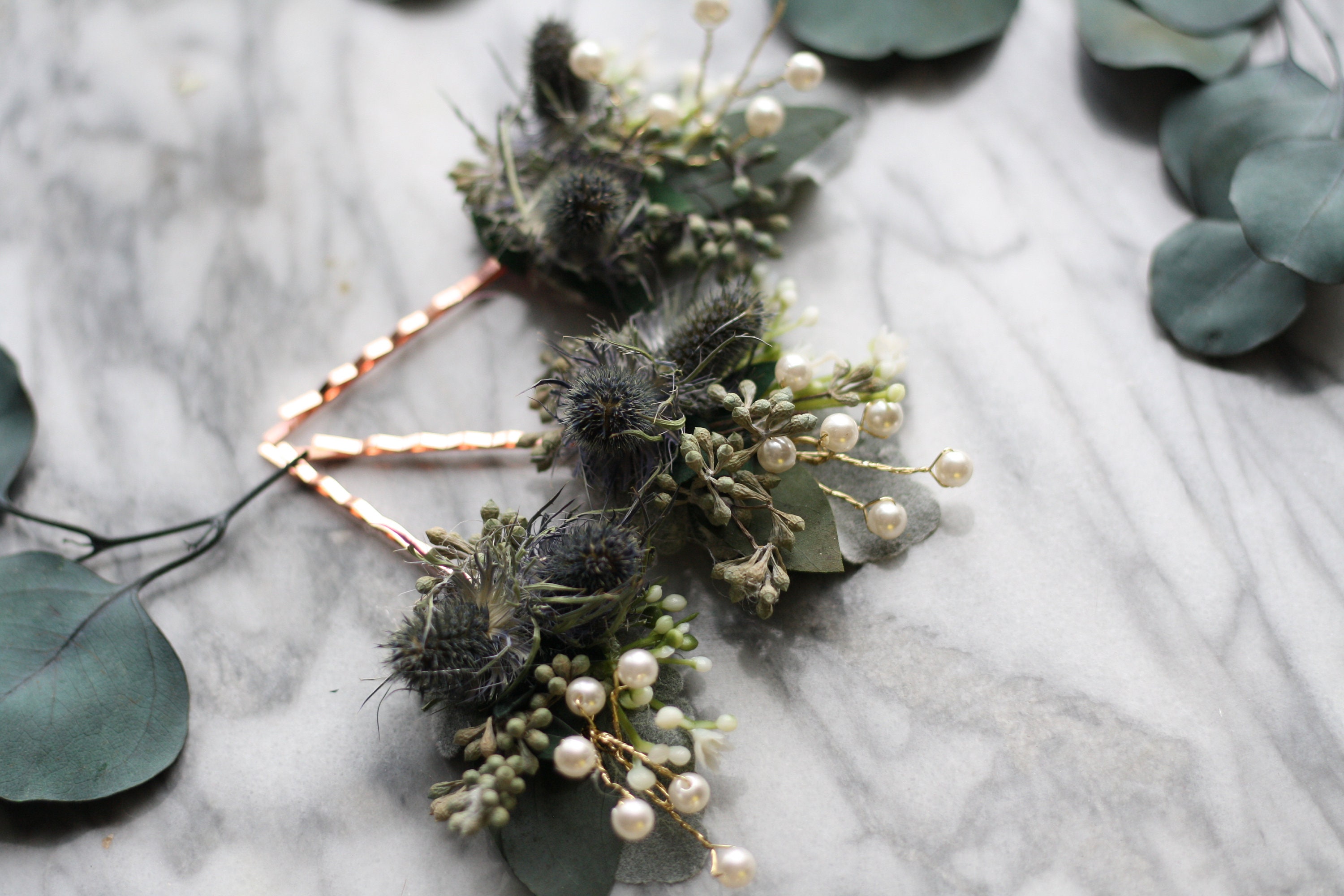 Eucalyptus Blue Thistle Hair Pins Greenery Bridal Hair Pin - Etsy Canada