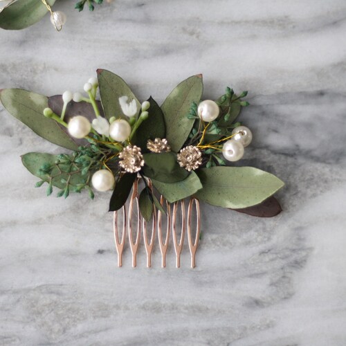 Eucalyptus Pearl Bridal Comb Greenery Bridal Hair Piece Boho - Etsy