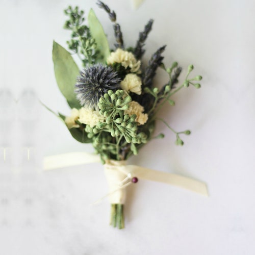 Feather Greenery Boutonniere SET Lavender Flower Lapel Pin - Etsy