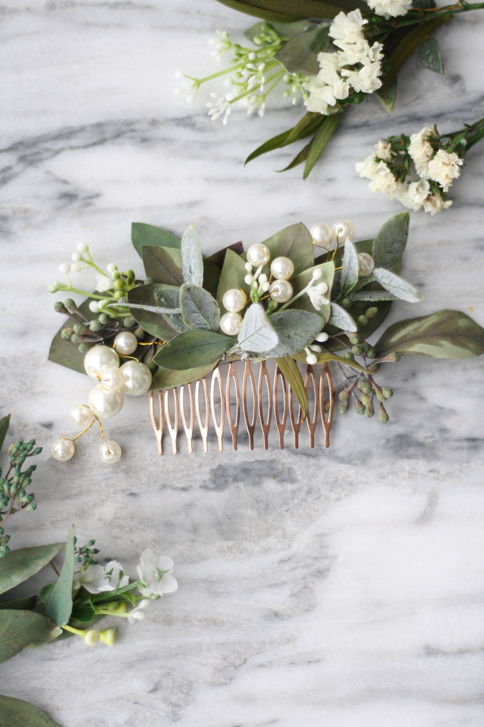 Eucalyptus Pearl Bridal Comb Greenery Bridal Hair Piece Boho | Etsy