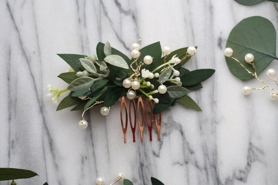 Eucalyptus Pearl Bridal Comb Greenery Bridal Hair Piece Boho Green ...