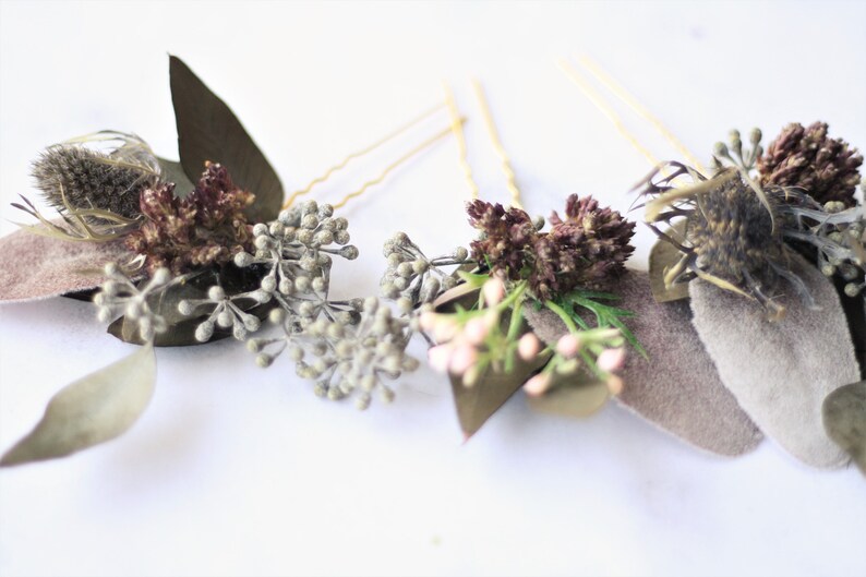 Eucalyptus Hair Pin Set Bridal Hair Thistle Hair Pin Bridal - Etsy
