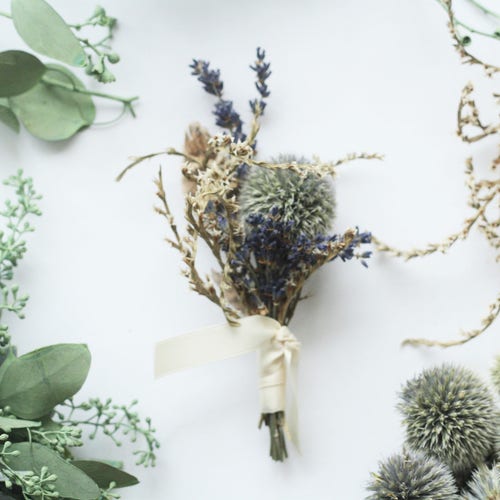 Feather Greenery Boutonniere SET Lavender Flower Lapel Pin | Etsy