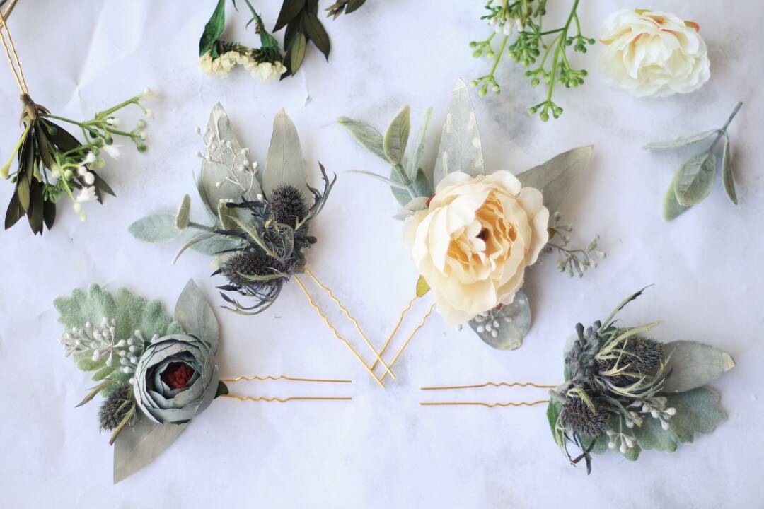 Eucalyptus Blue Thistle Hair Pins Greenery Bridal Hair Comb Bridal Hair ...