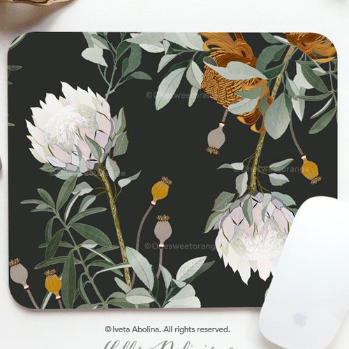 Mouse Pad White Protea Mouse Pad Floral Mouse Pad Office Mouse | Etsy
