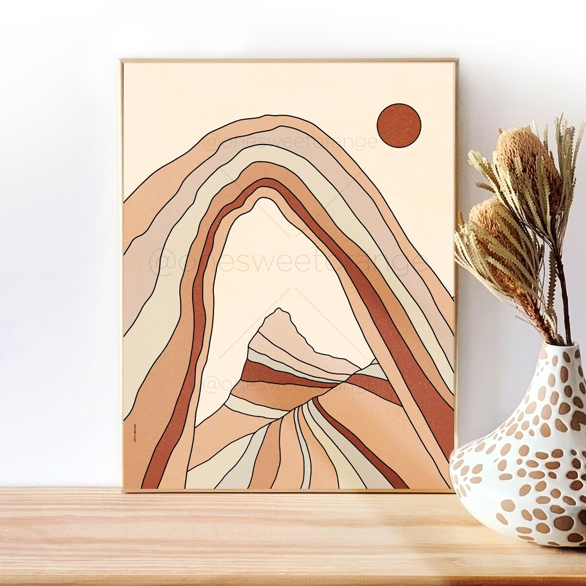Mountain Arches Sun Line Art Line Art Poster Line Drawing Print Line ...