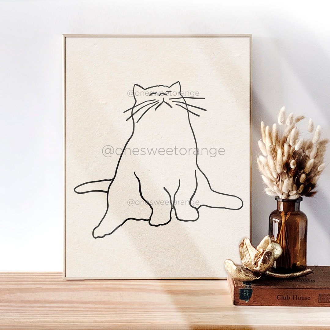 Cat Minimalist Art Line Art Poster Cat Line Drawing Print Line Art ...