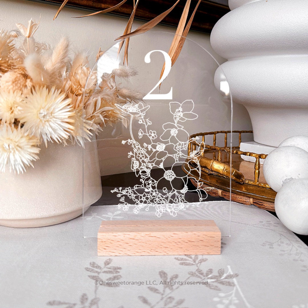 Wedding Table Number Stand Botanical Line Art Acrylic Table Numbers ...