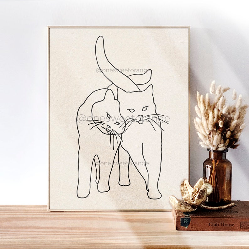 Cats Minimalist Art Line Art Poster Cat Line Drawing Print - Etsy