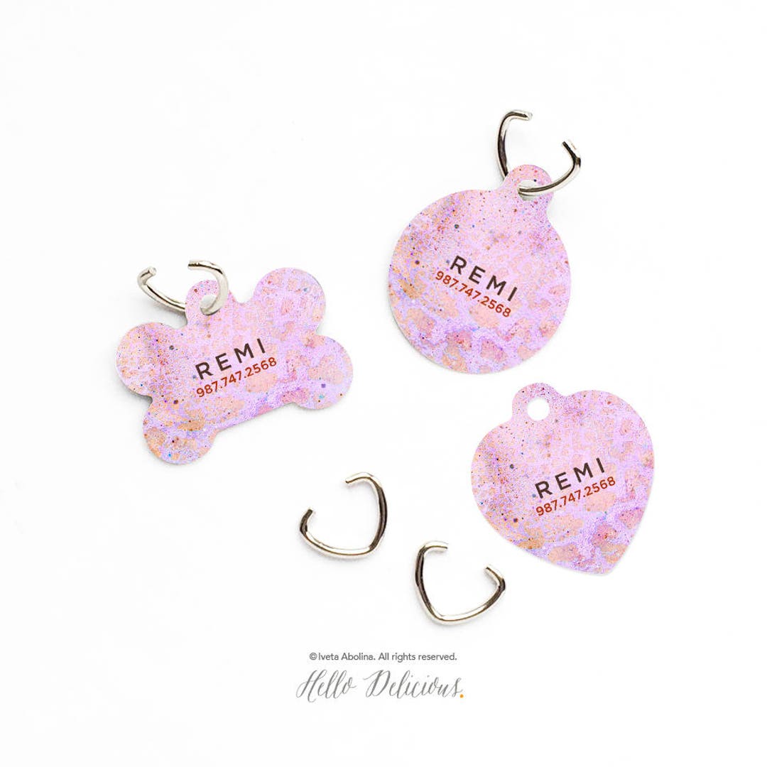 Dog Tag Pink Marble Pet Tag Personalized Dog Tag Pink Marble Print Pet ...