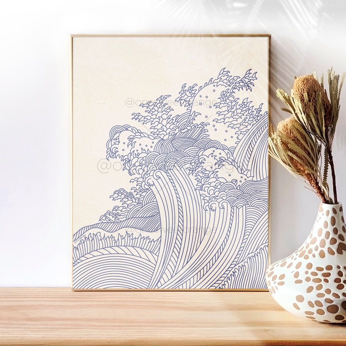 Japanese Wave Print Line Art Line Art Poster Waves Line - Etsy UK
