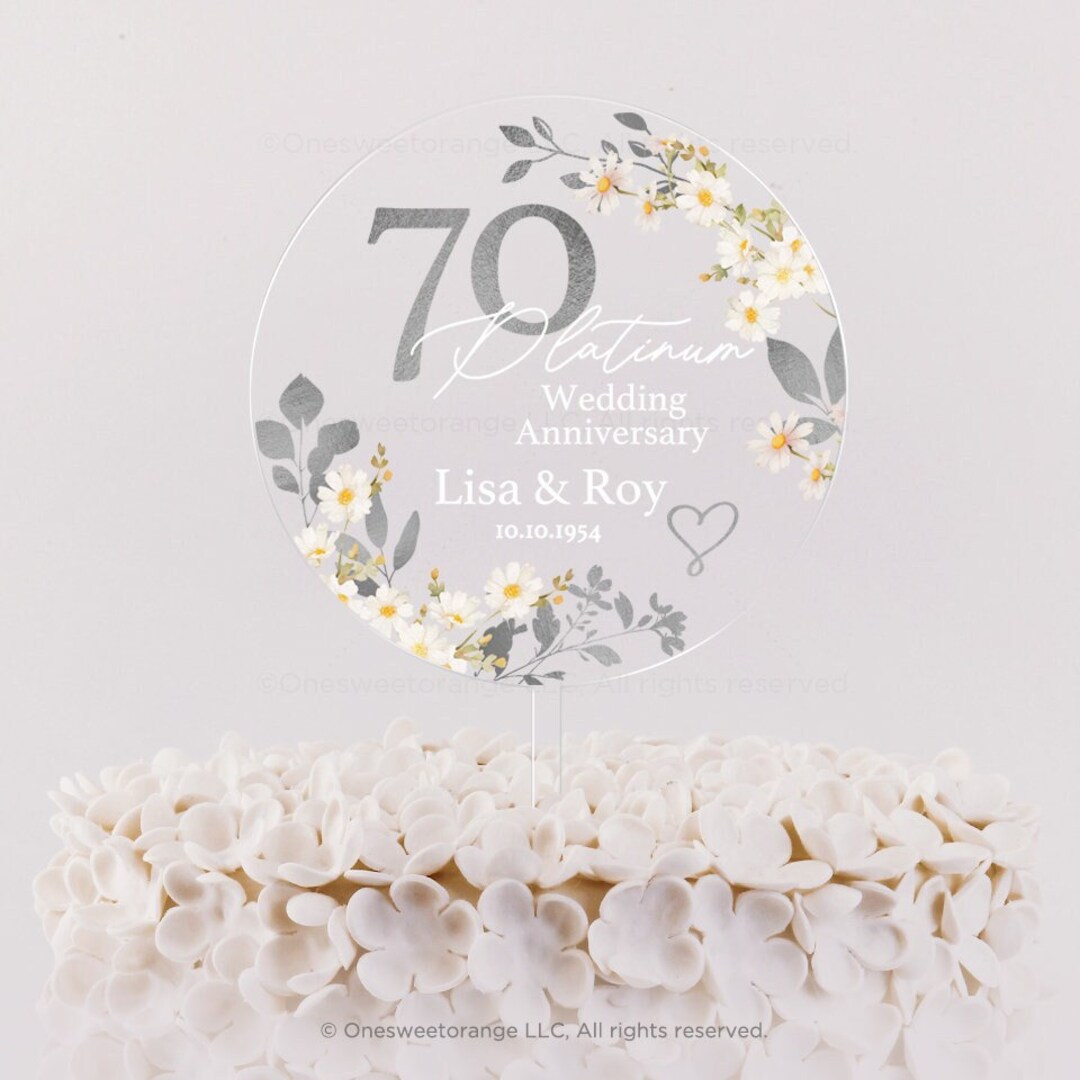 Platinum Anniversary Cake Topper 70th Anniversary Cake Topper Round ...