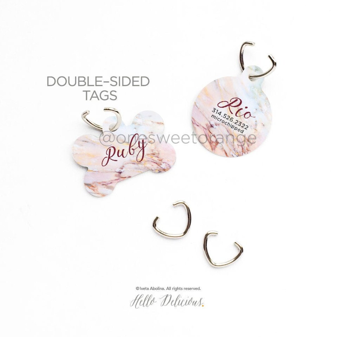 Double-sided Pink Marble Dog Tag Marble Pet Tag Personalized Dog Tag ...