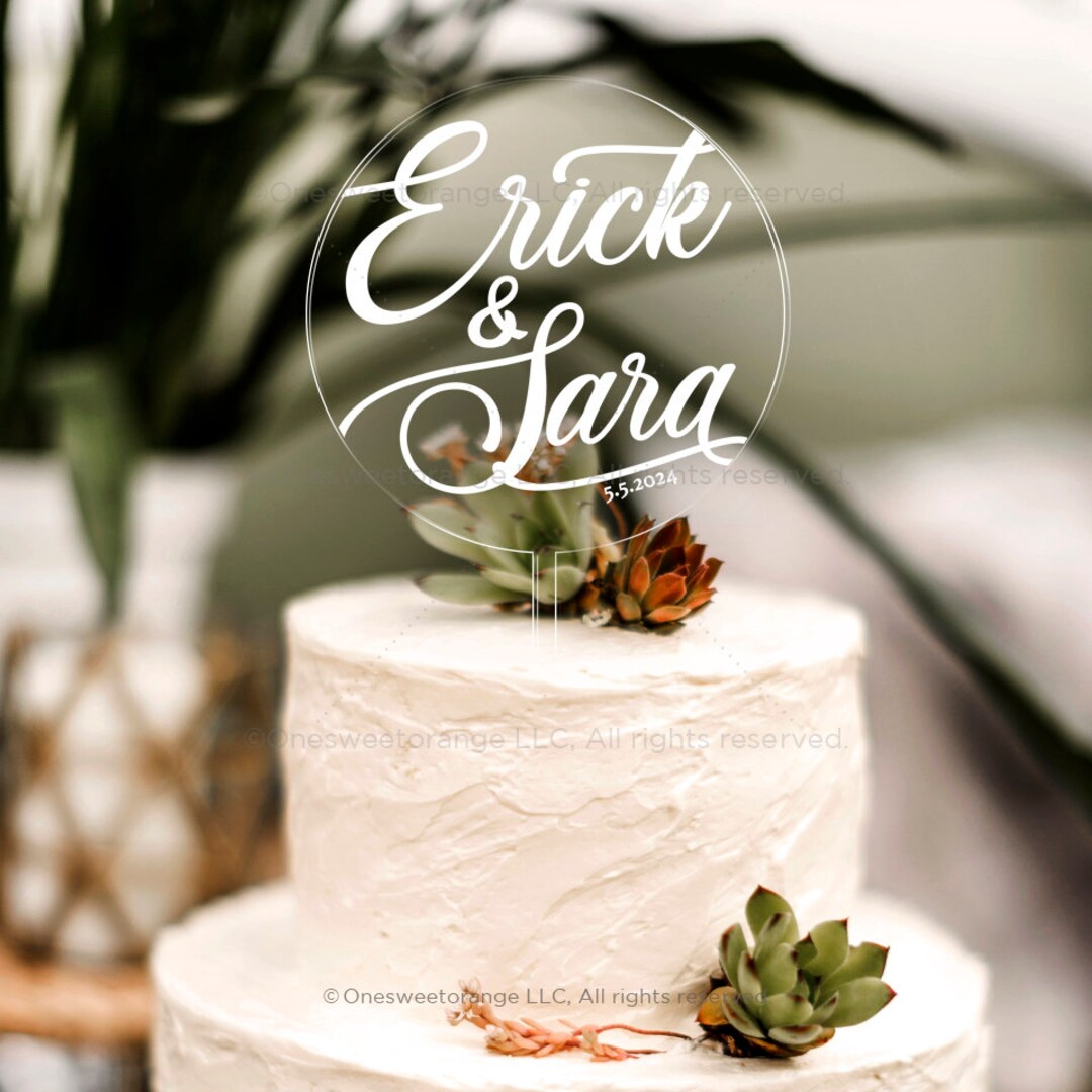 Cake Topper Acrylic Wedding Cake Decoration Personalized Round Cake ...