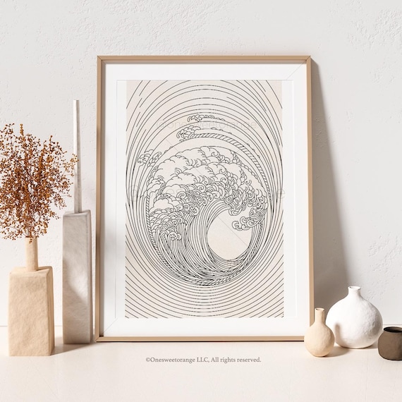 Modern Japanese Line Drawing Japanese Wave Line Art T Shirt Design