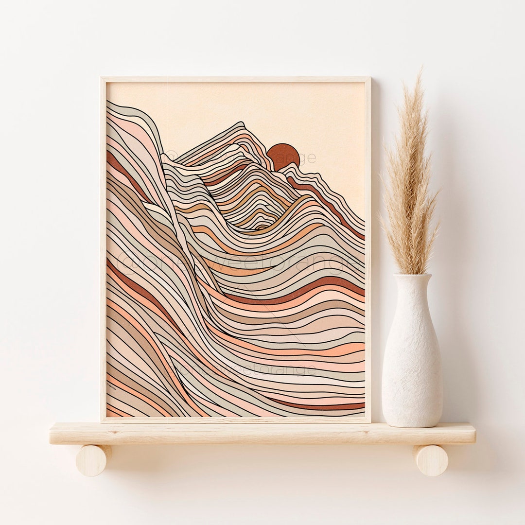 Mountain Sun Line Art Line Art Poster Line Drawing Print Line Art ...