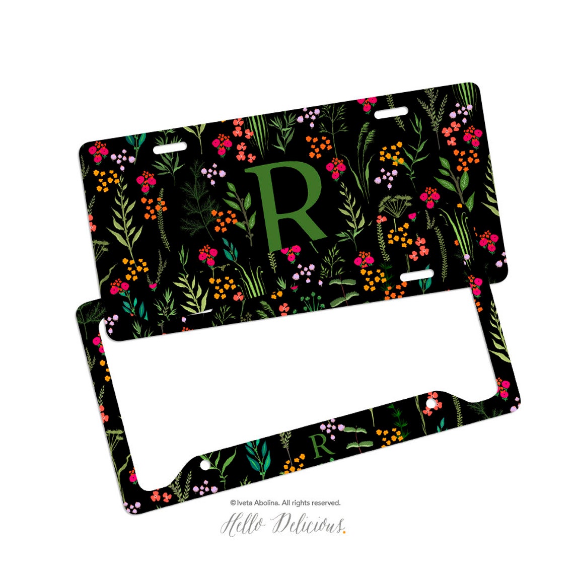Floral Car License Plate Customized Personalized License Plate Frame ...