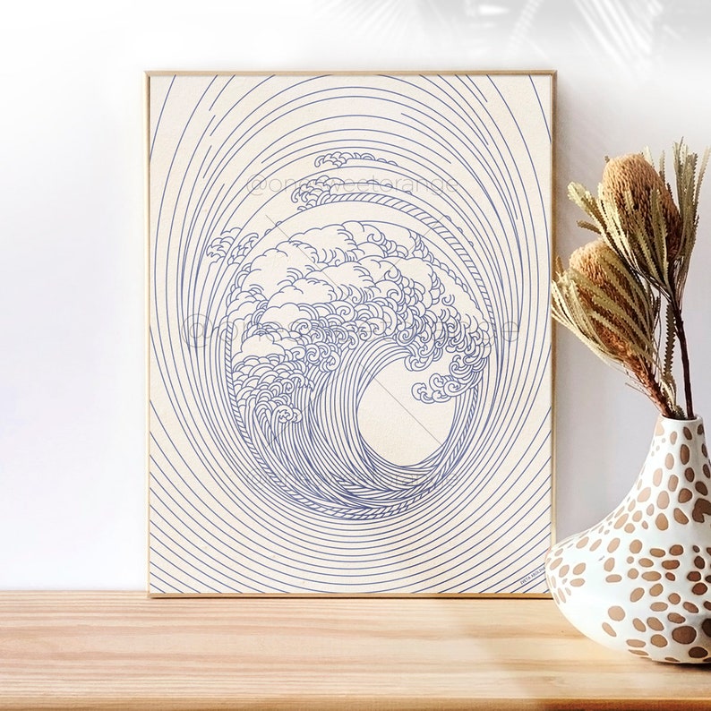 Japanese Wave Print Line Art Line Art Poster Waves Line | Etsy