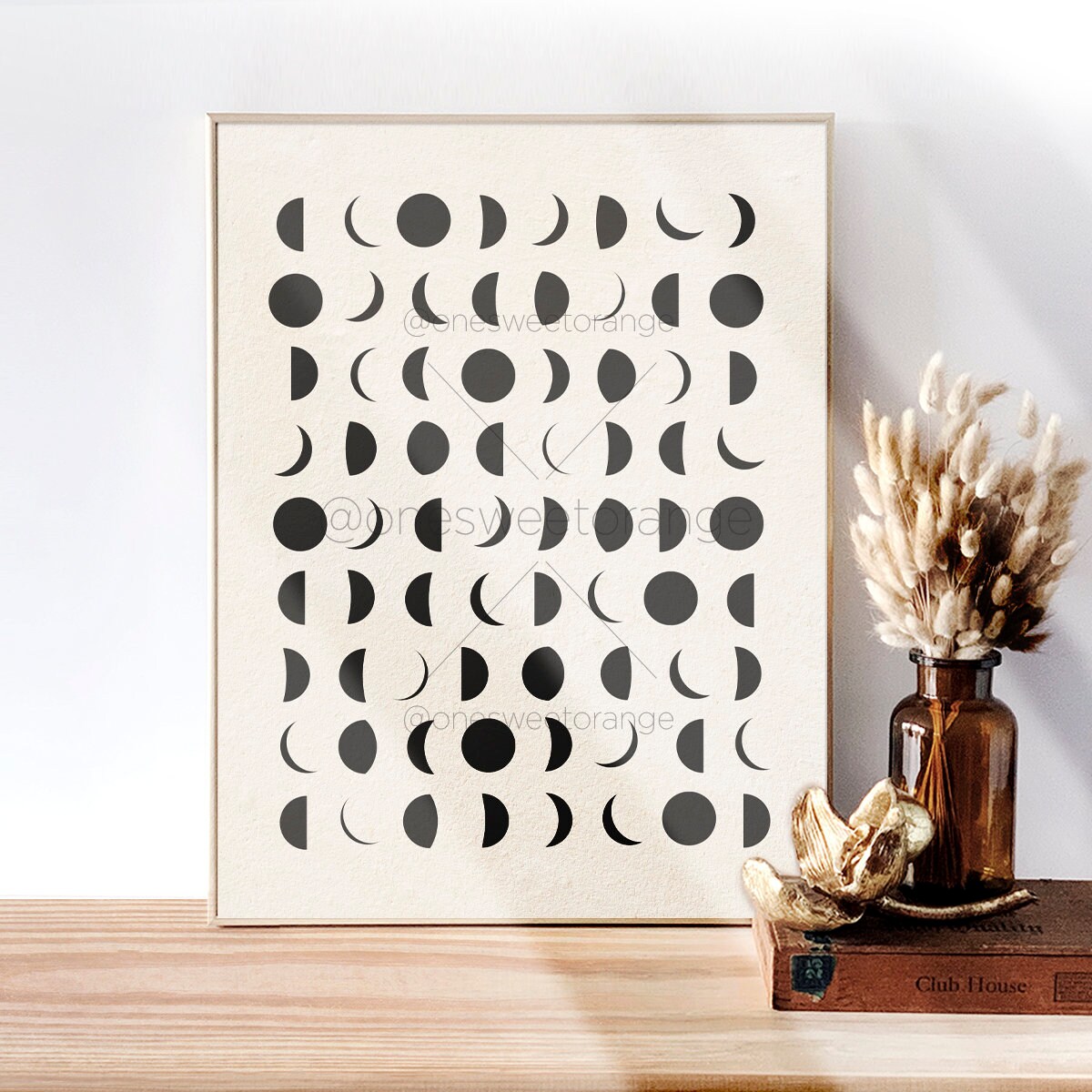 Moon Phases Art Moon Wall Art Poster Moon Drawing Print Line | Etsy