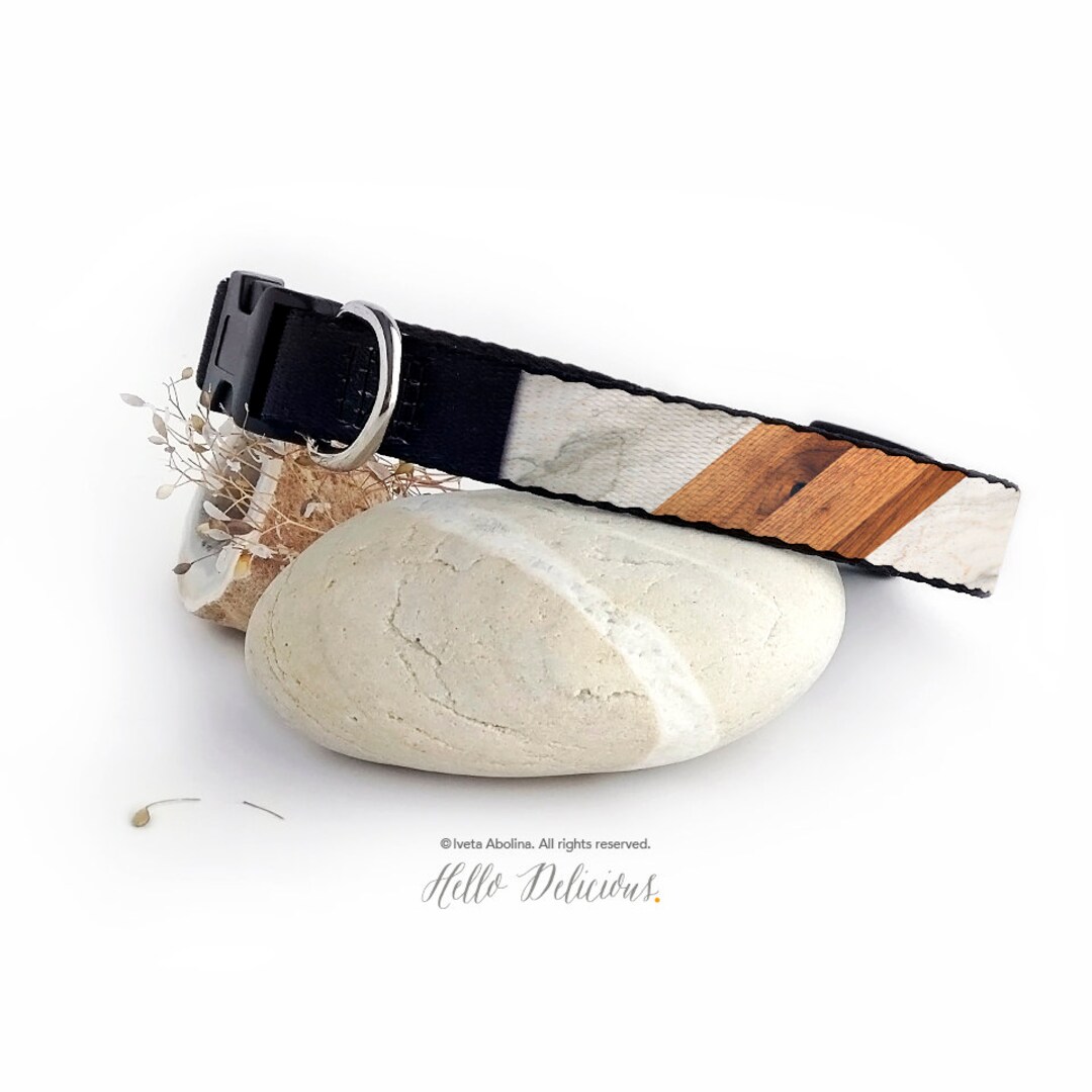Dog Collar Marble Wood Print Pet Leash Personalized Small Dog Collar ...