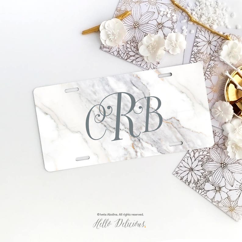 Marble Personalized Car License Plate Monogrammed White Marble License ...