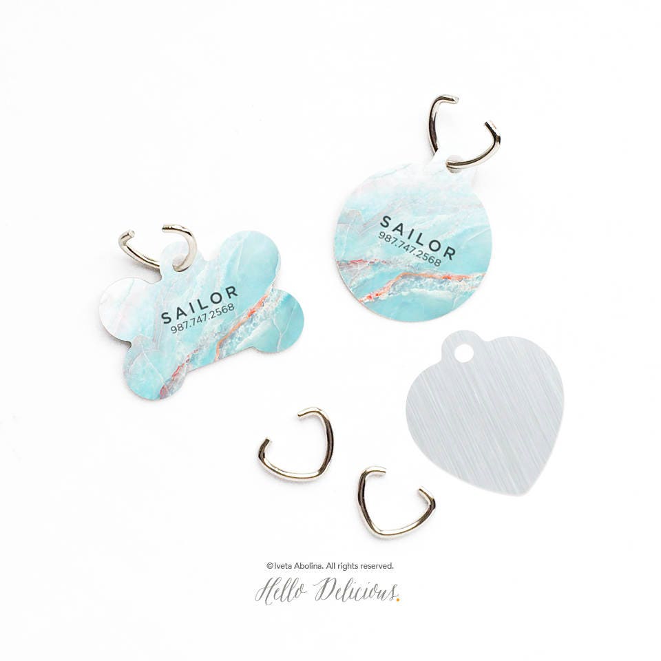 Dog Tag Mint Green Marble Pet Tag Personalized Dog Tag Teal | Etsy