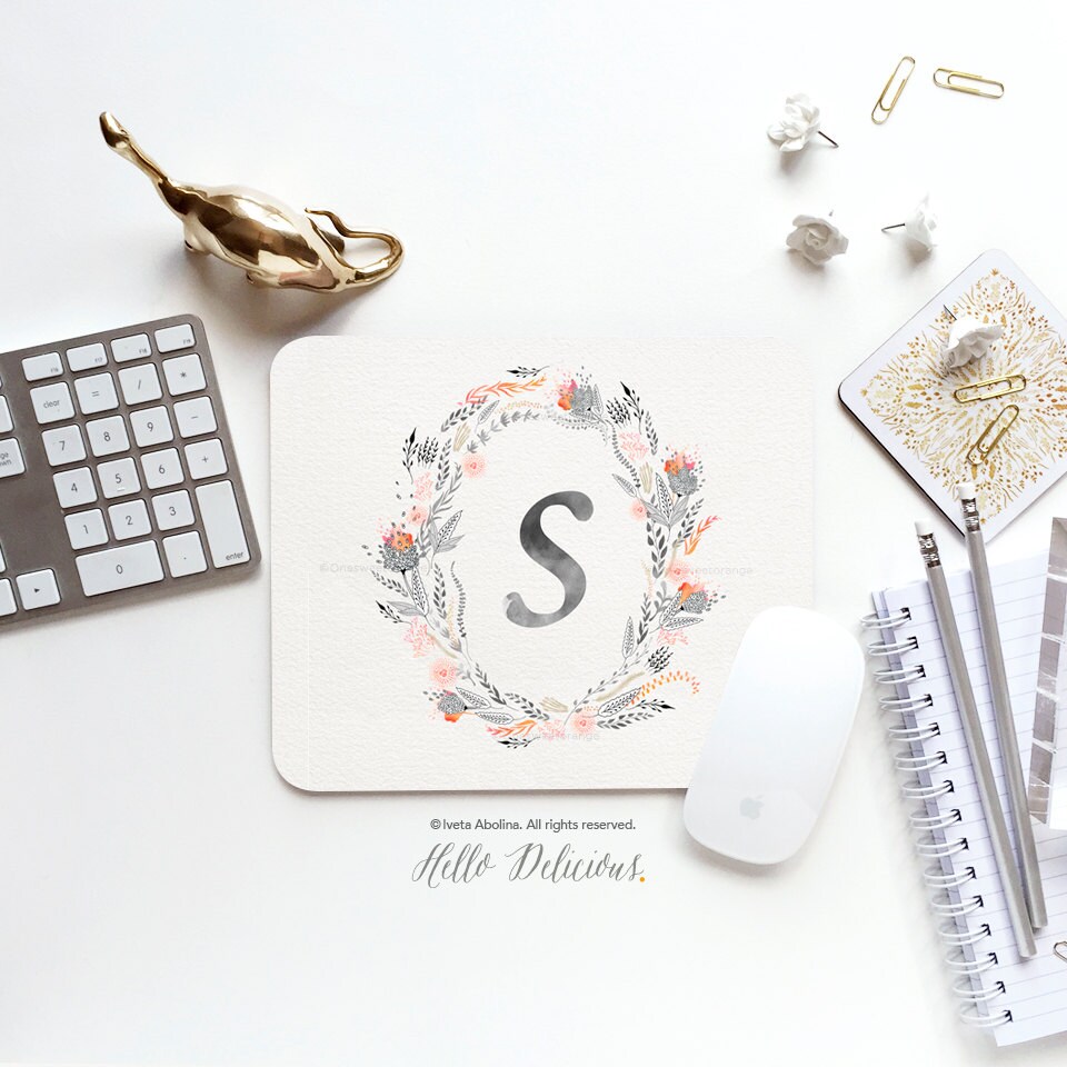Mouse Pad Monogram Mouse Pad Floral Mouse Pad Office Mouse Pad ...