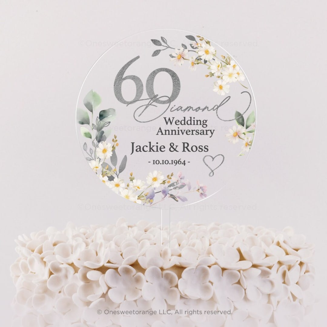 Diamond Anniversary Cake Topper 60th Anniversary Cake Topper Round ...
