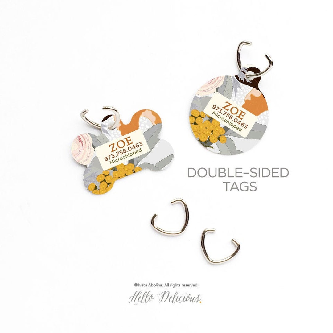 Dog Tag Rose Fall Floral Custom Pet Tag Personalized Dog Tag Floral Pet ...