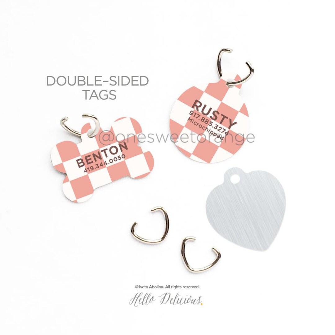 Checker Pet ID Tag Mauve Check Custom Pet Tag Personalized Dog Tag ...