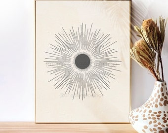 Sun Art Sunburst Minimalist Line Art Sun Wall Art Poster Sunburst Line ...