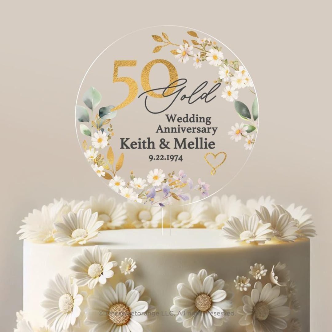 Golden Anniversary Cake Topper 50th Anniversary Cake Topper Round ...