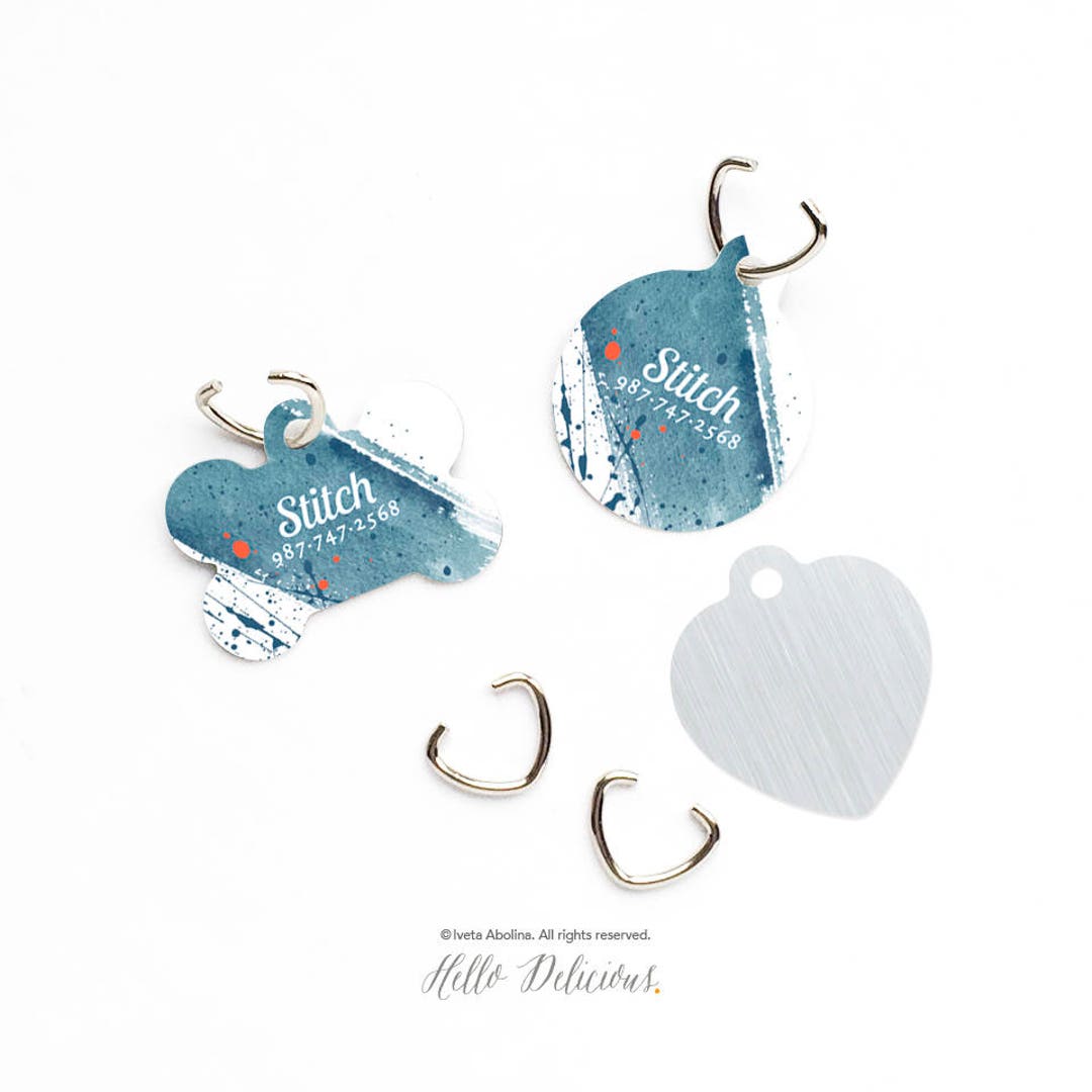 Dog Tag Splatter Watercolor Pet Tag Personalized Dog Tag Paint Stroke ...