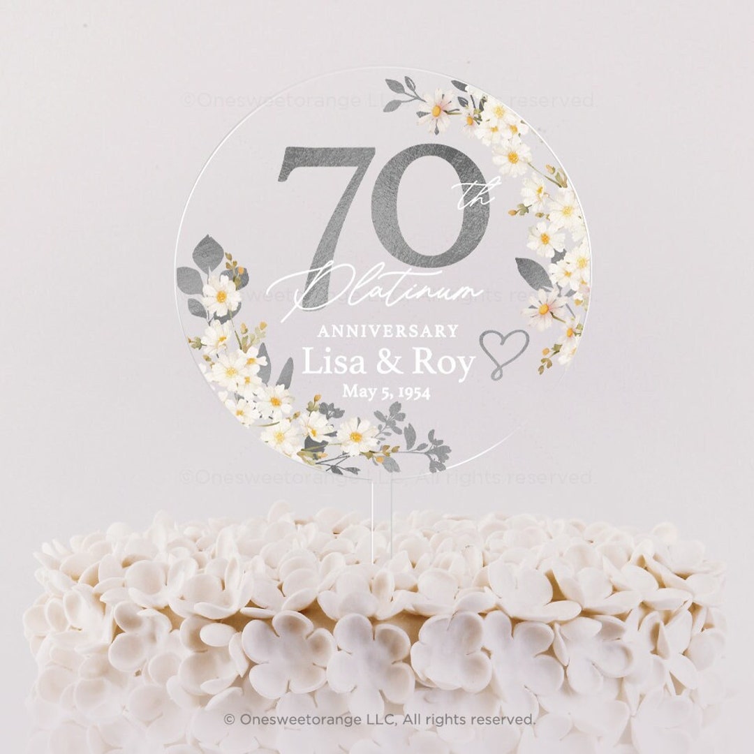 Platinum Anniversary Cake Topper 70th Anniversary Cake Topper Round ...