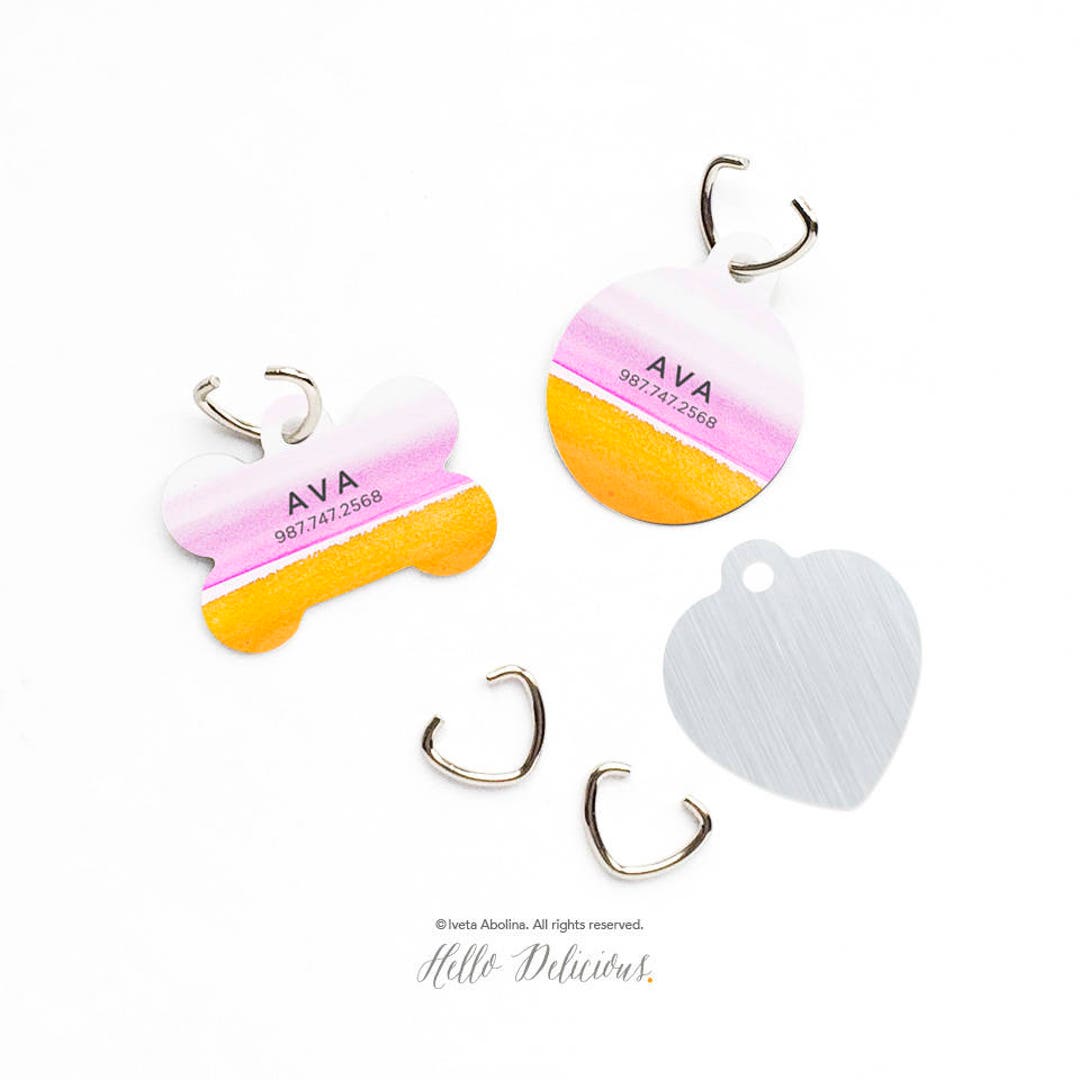Dog Tag Pink Watercolor Pet Tag Personalized Dog Tag Abstract Pet Tag ...