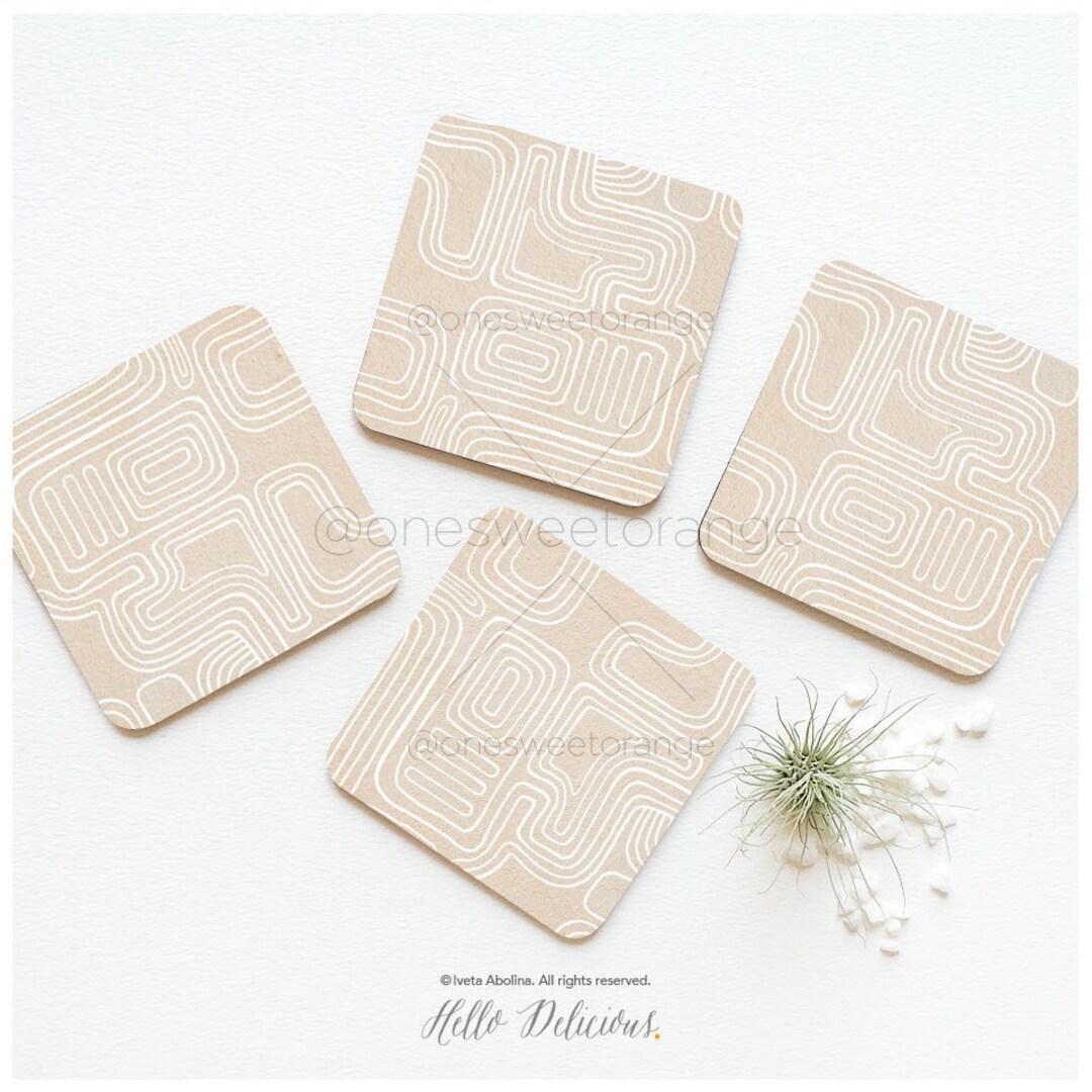 Line Art Coaster Set of 4 Minimalist Geometric Lines Cork Coasters ...