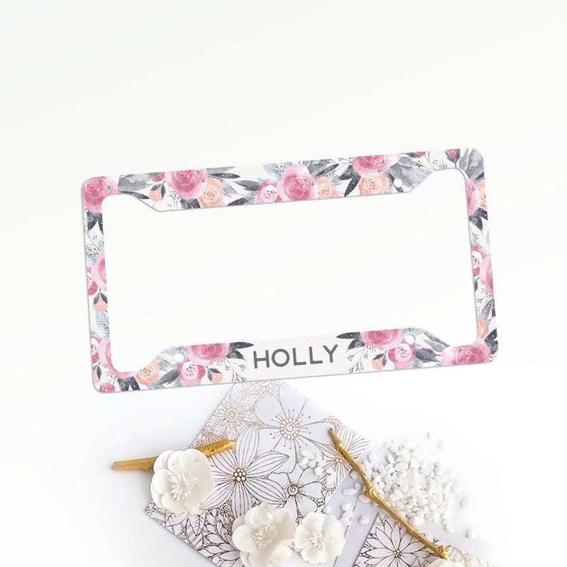 Floral Car License Plate Monogrammed License Plate Frame Personalized ...