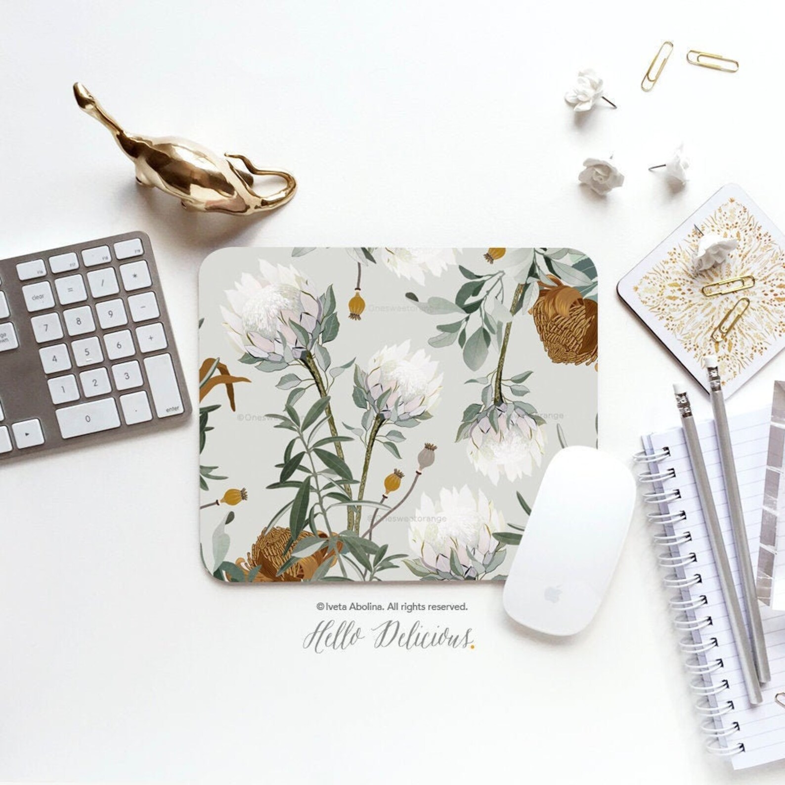 Mouse Pad White Protea Mouse Pad Floral Mouse Pad Office Mouse | Etsy