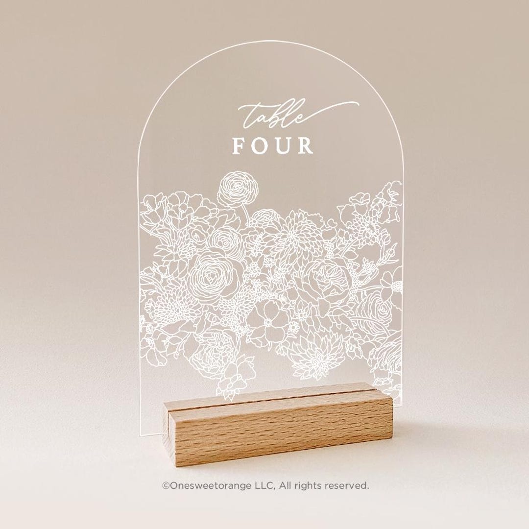 Wedding Table Number Stand With Names Floral Art Acrylic Table Numbers ...