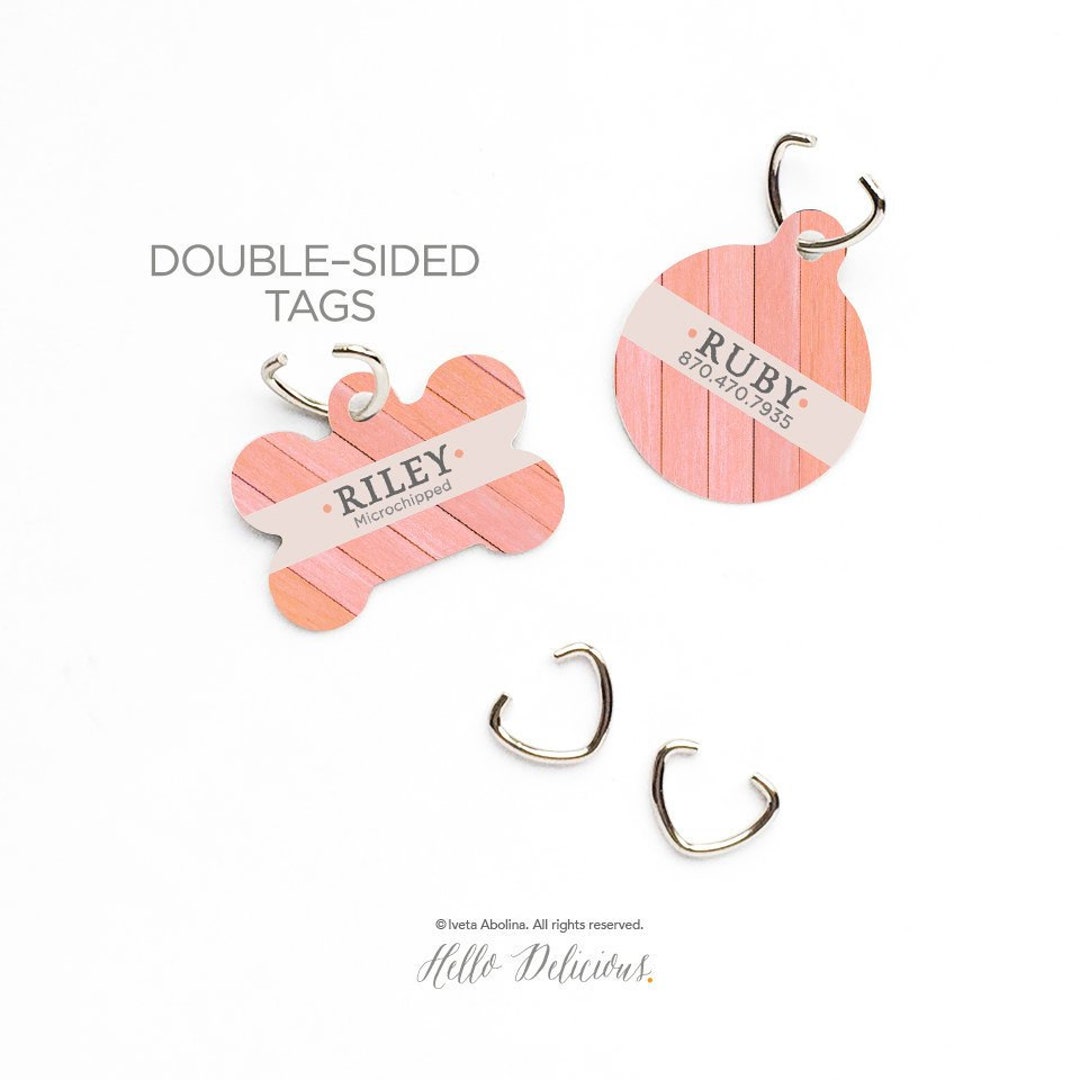 Dog Tag Custom Dog Pet Tag Personalized Dog Tag Coral Pink Wood Print ...