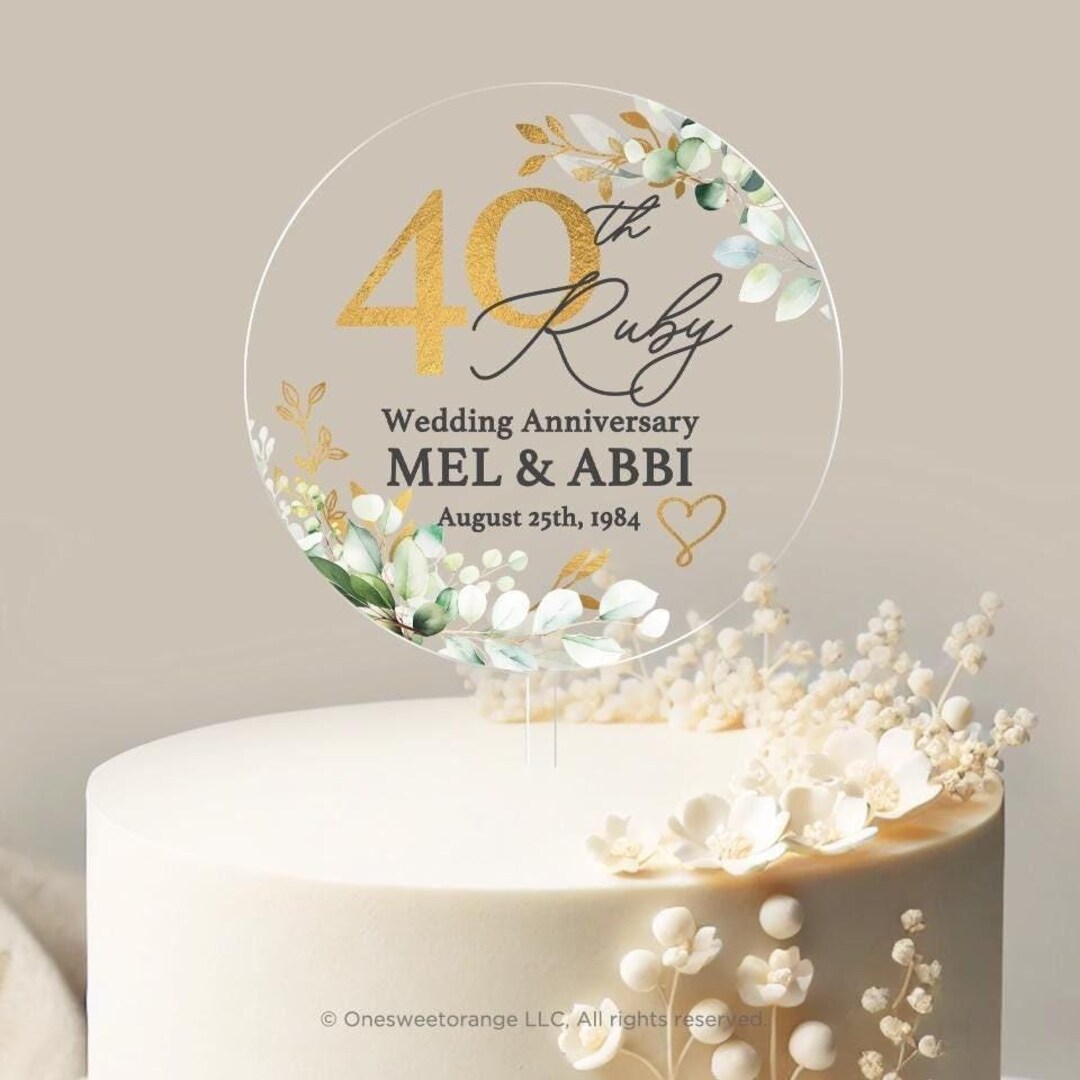 Ruby Anniversary Cake Topper 40th Anniversary Cake Topper Round ...