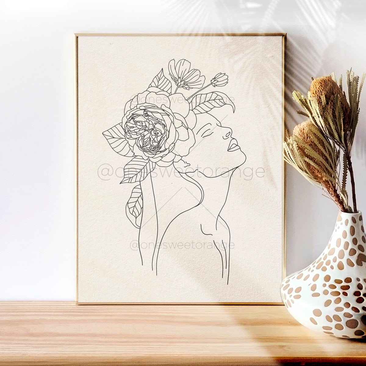 Line Art Print Line Art Woman With Flowers Line Art Head Art | Etsy