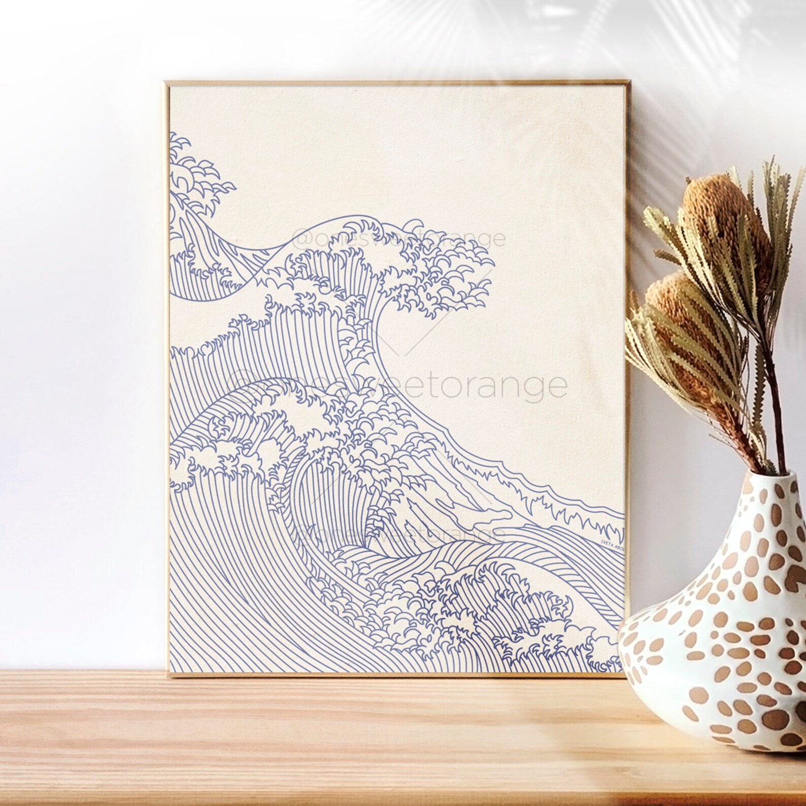 Japanese Wave Print Line Art Line Art Poster Waves Line - Etsy UK