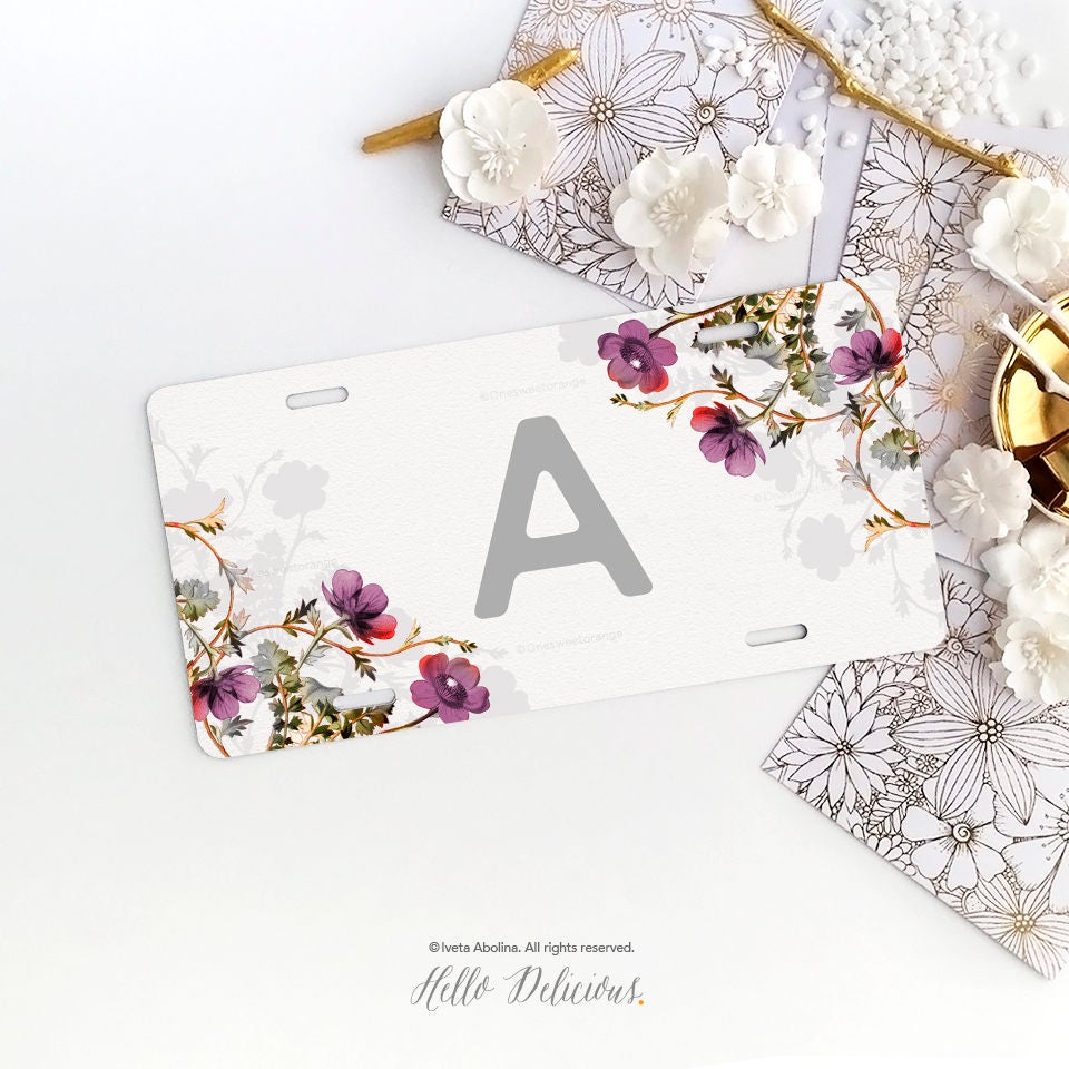 Floral Car License Plate Monogrammed License Plate Frame Personalized ...