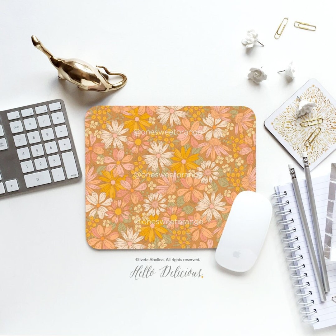 Mouse Pad 70s Floral Mouse Pad Spring Floral Mouse Pad Office Mouse Pad ...