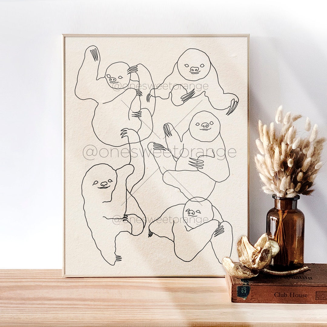 Sloth Wall Art Minimalist Art Sloth Line Art Poster Sloth Line Drawing ...